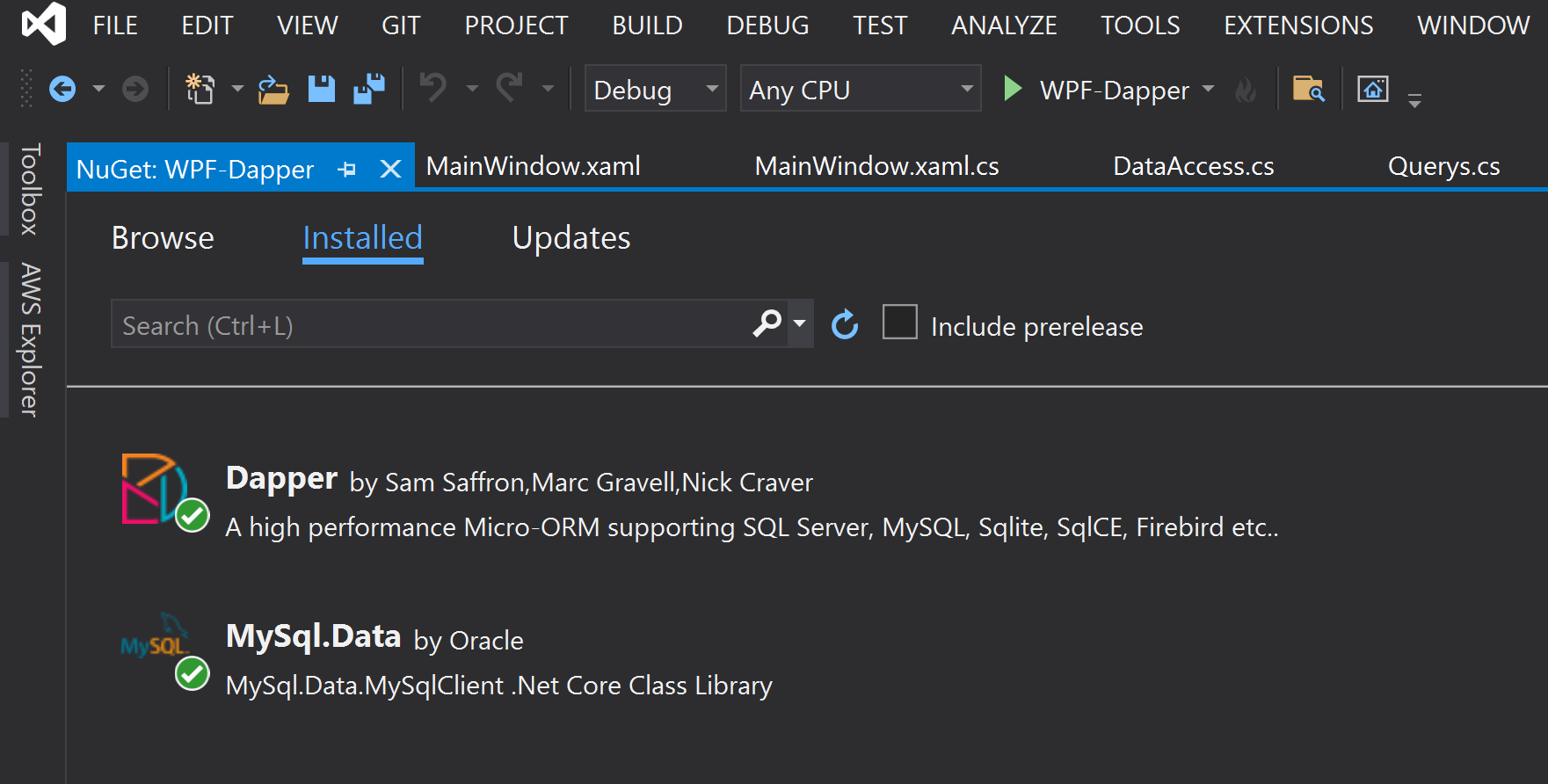 WPF Dapper and MySQL a Simple Example – CatiaWidgets2023